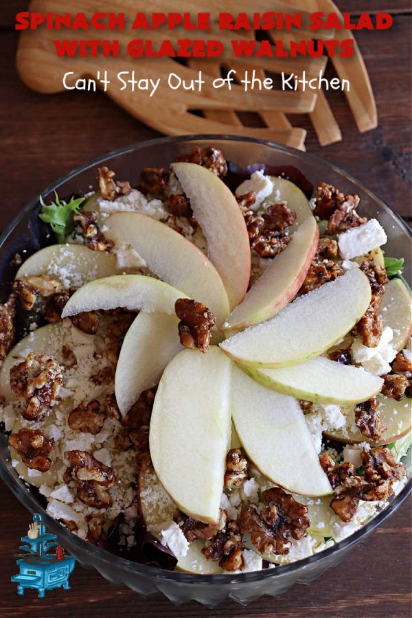 Spinach Apple Raisin Salad with Glazed Walnuts – Can't Stay Out of the Kitchen