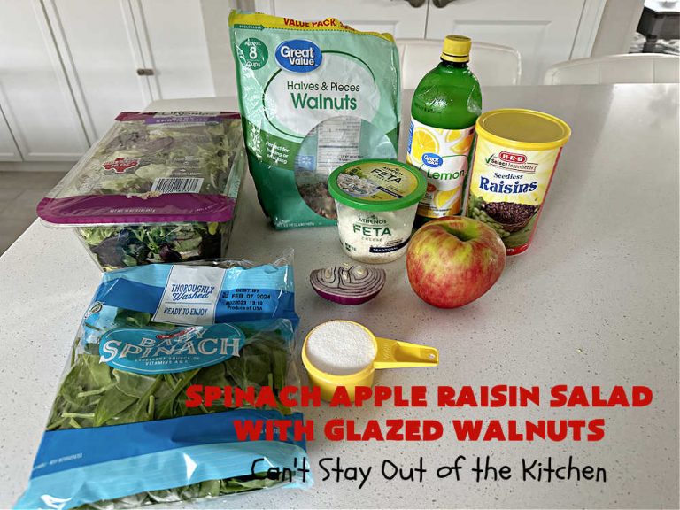 Spinach Apple Raisin Salad with Glazed Walnuts – Can't Stay Out of the Kitchen